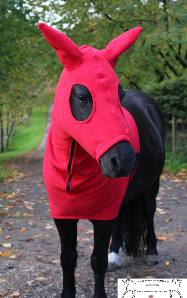 Red fleece horse hood – Horse and Pony Boutique